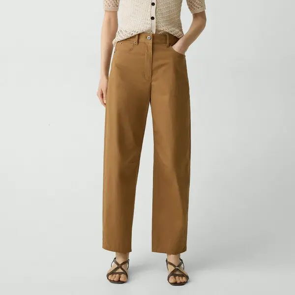 Theory Cropped Barrel Pant In Cotton Twill - Bronze