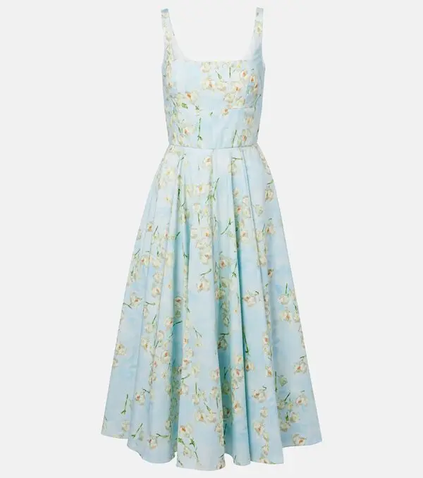 EMILIA WICKSTEAD Mona Floral Cotton Midi Dress - Blue