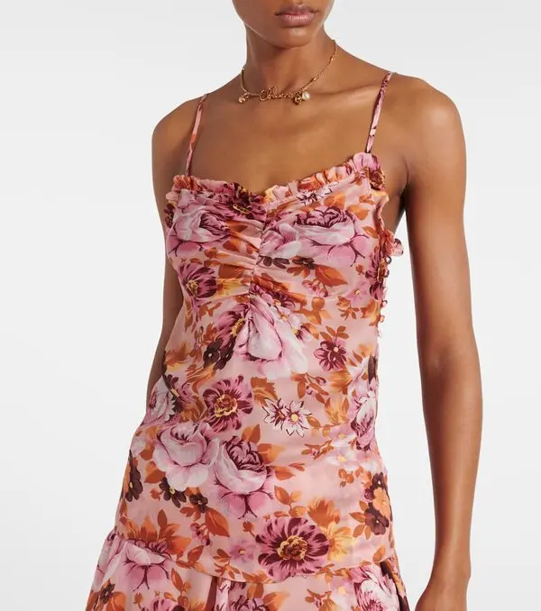 Chloé Ruched Floral Silk Camisole