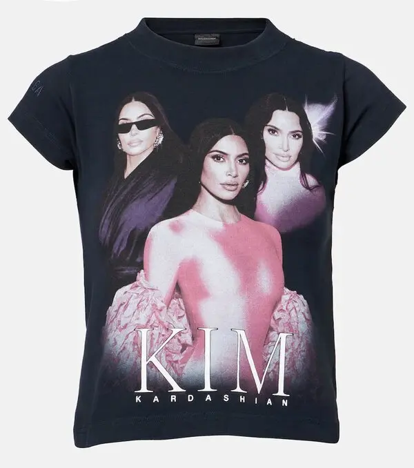 Balenciaga Kim K Shrunk Distressed Jersey T-shirt - Black