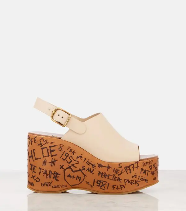 Chloé Maxime Debossed Leather Wedges - Beige