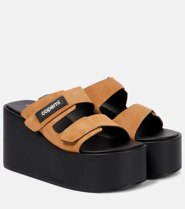 Coperni Logo Suede Wedge Mules - Brown