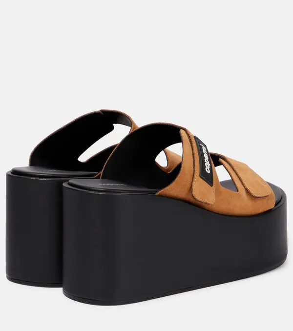 Coperni Logo Suede Wedge Mules - Brown