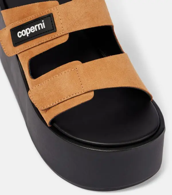 Coperni Logo Suede Wedge Mules - Brown