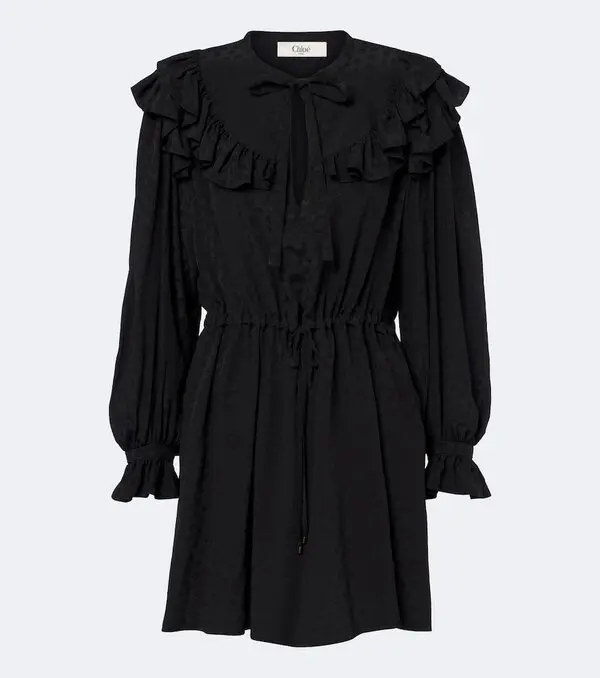 Chloé Ruffled Jacquard Silk Minidress - Black
