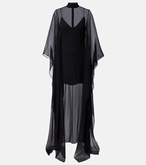TALLER MARMO Lanzarote Garden Crêpe Chiffon Kaftan - Black