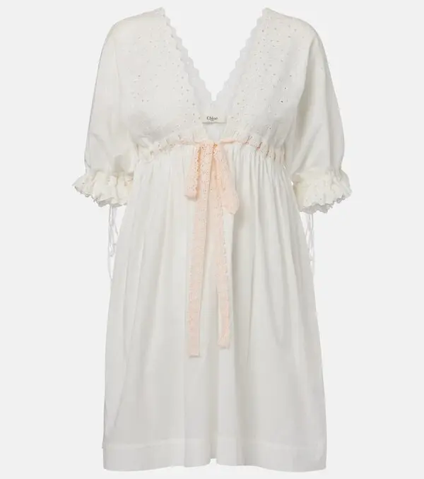 Chloé Broderie Anglaise Cotton-blend Minidress - White