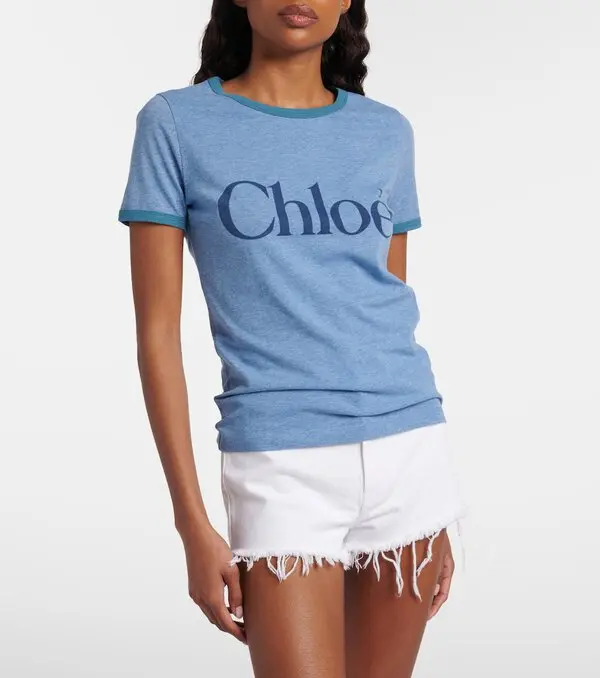 Chloé Logo Cotton-blend Jersey T-shirt - Blue