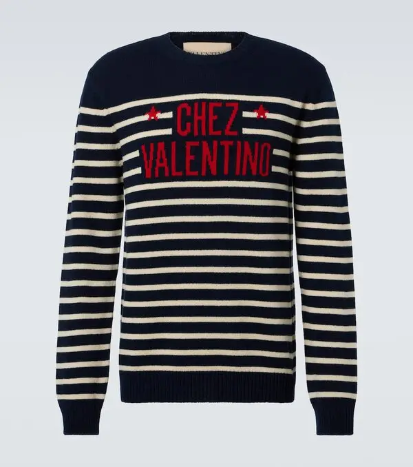 Valentino Garavani Striped Jacquard Wool Sweater - Blue