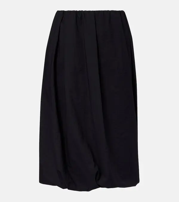 Brunello Cucinelli Gathered Cotton-blend Midi Skirt - Black