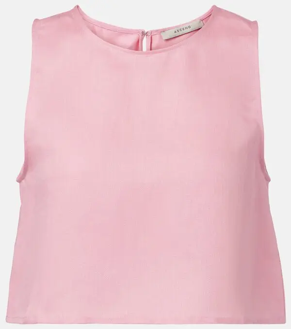 Asceno Kobe Linen Crop Top - Pink