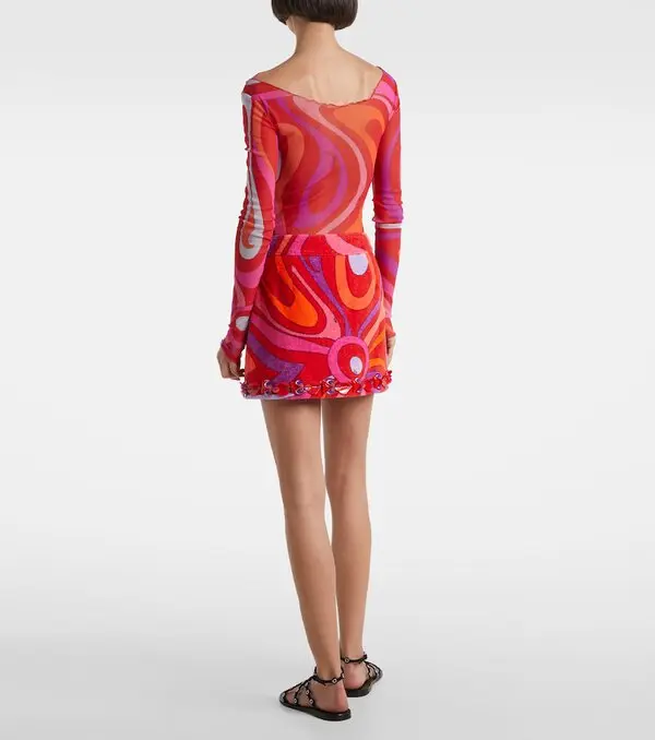 Emilio Pucci Marmo Embellished Cotton Terry Miniskirt - Multicoloured
