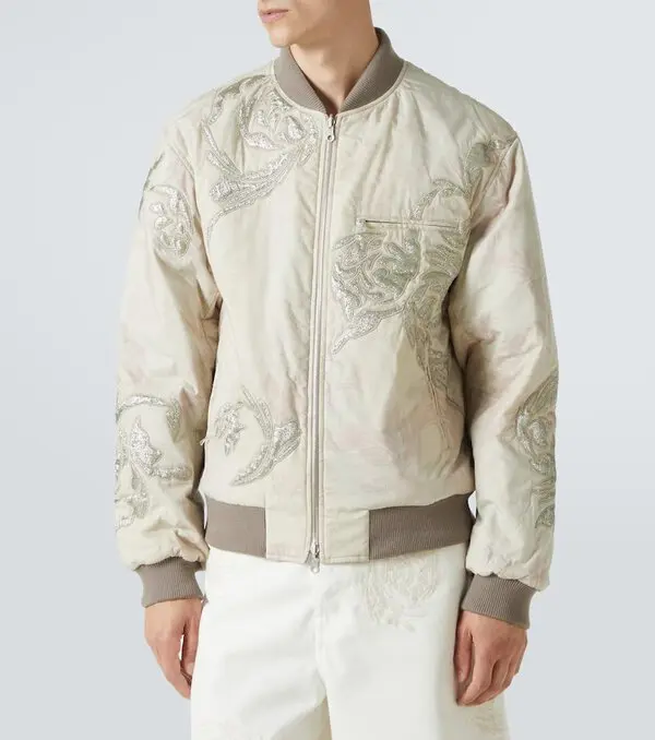 Dries Van Noten Embroidered Cotton Bomber Jacket - Beige
