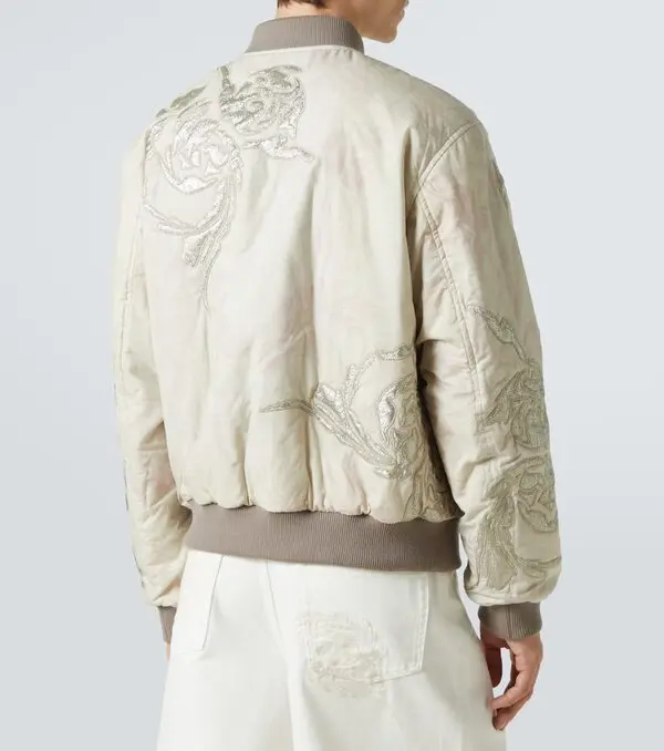 Dries Van Noten Embroidered Cotton Bomber Jacket - Beige