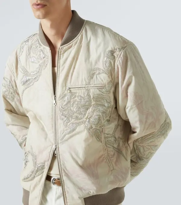 Dries Van Noten Embroidered Cotton Bomber Jacket - Beige