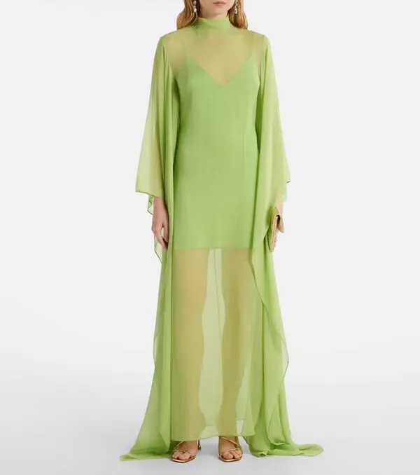 TALLER MARMO Lanzarote Semi-sheer Silk Kaftan - Green