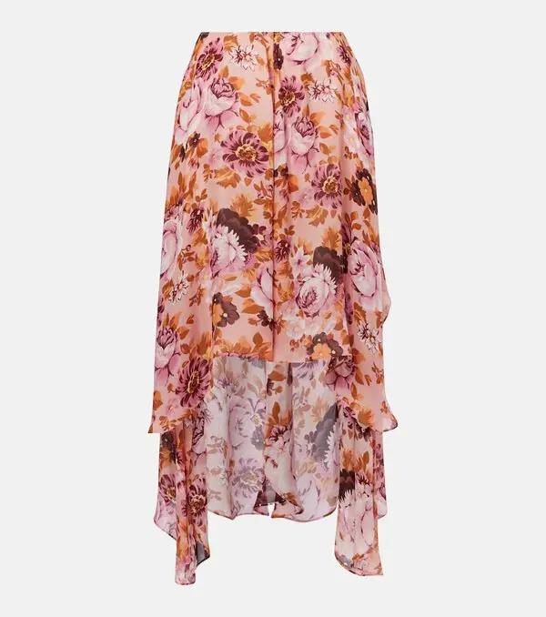 Chloé Asymmetric Floral Silk Midi Skirt