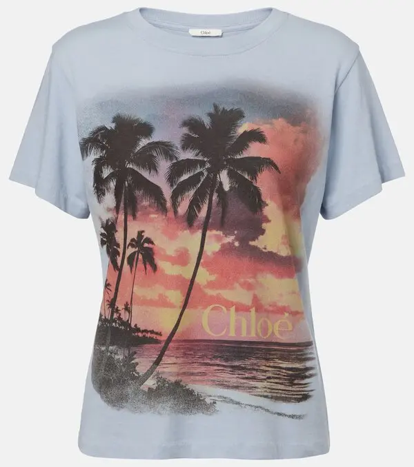Chloé Printed Cotton Jersey T-shirt - Blue