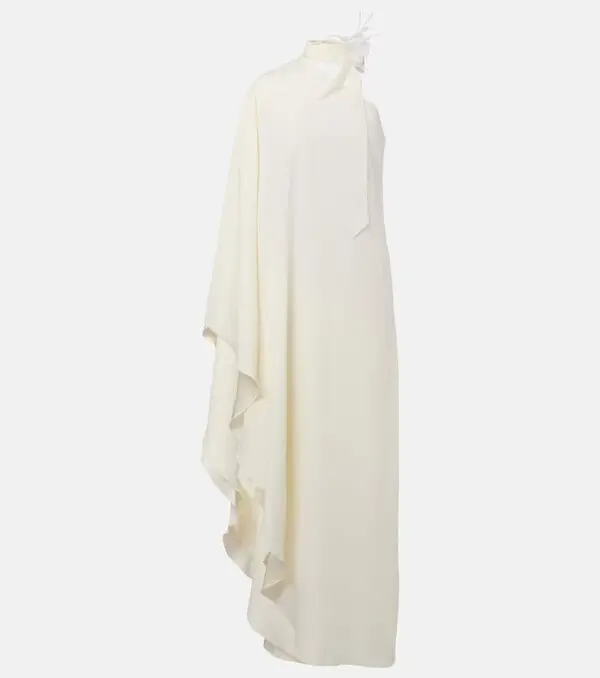 TALLER MARMO Bolkan Garden Feather-trimmed Maxi Dress - White