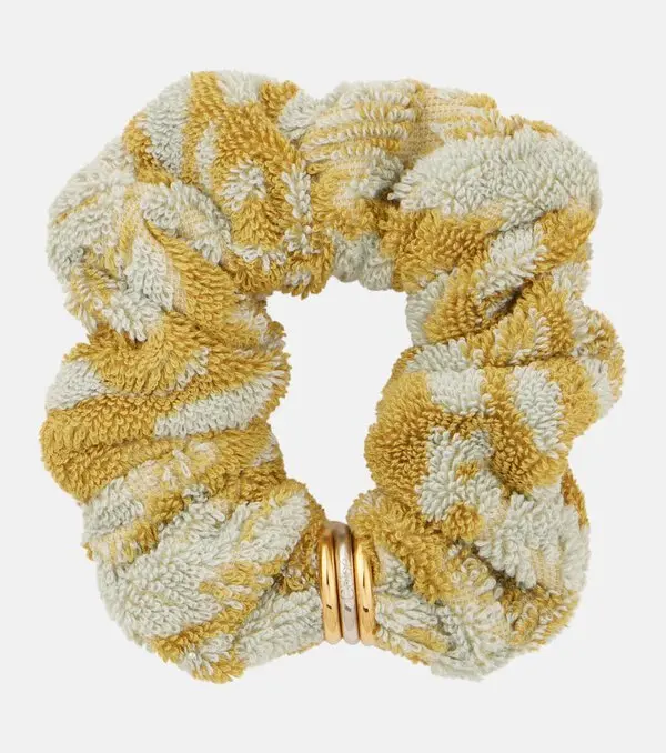 Chloé Plage Floral Cotton Terry Scrunchie - Yellow