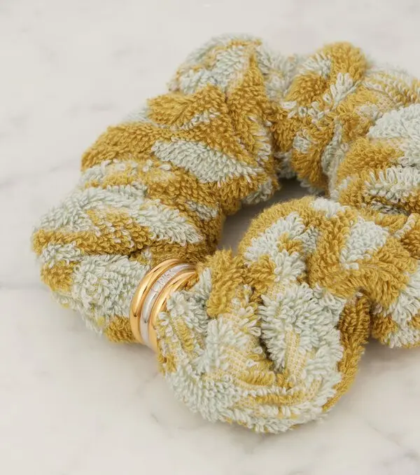 Chloé Plage Floral Cotton Terry Scrunchie - Yellow