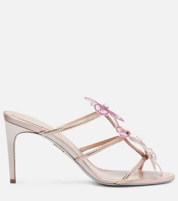 Rene Caovilla Peach Flower 80 Leather Sandals