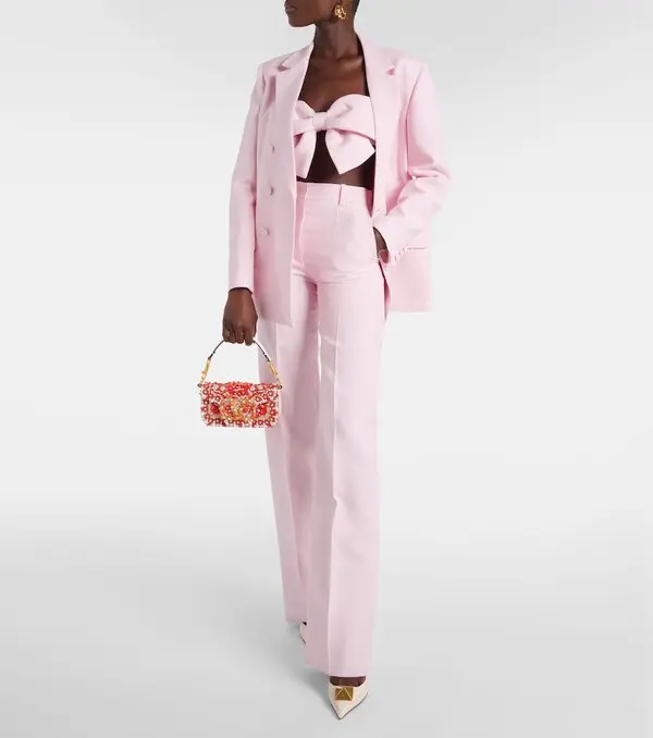 Valentino Garavani Wool And Silk Wide-leg Pants - Pink