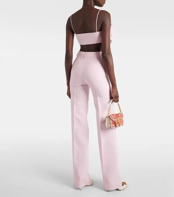 Valentino Garavani Wool And Silk Wide-leg Pants - Pink