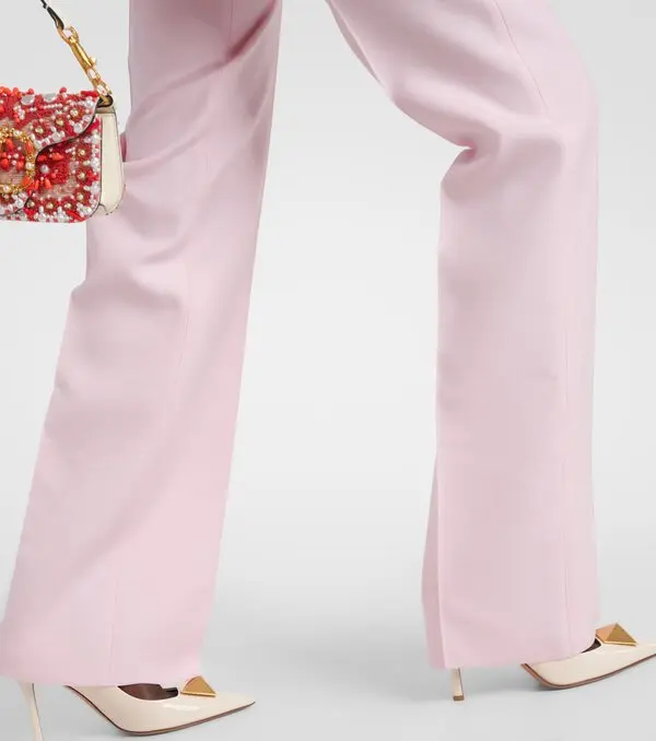 Valentino Garavani Wool And Silk Wide-leg Pants - Pink