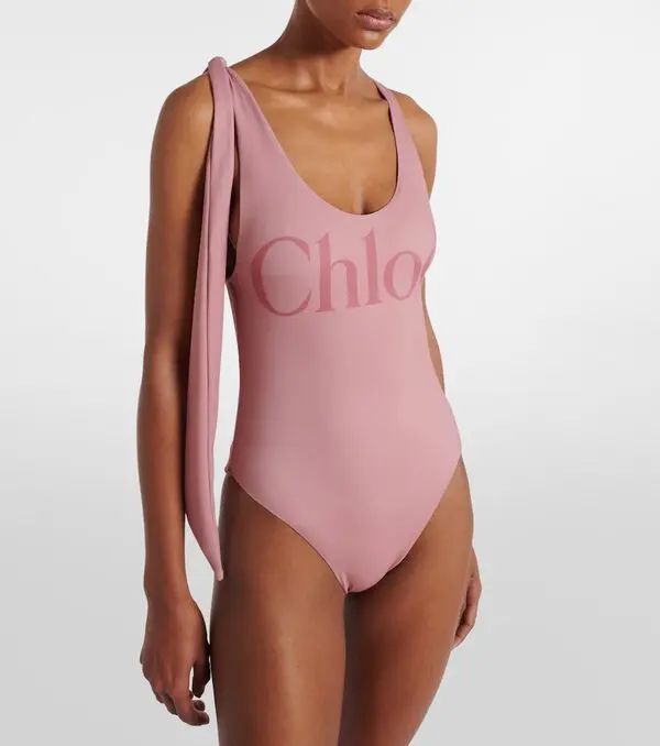 Chloé Knotted Logo Swimsuit - Pink