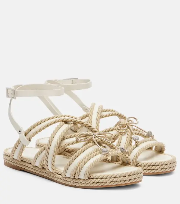 Mach & Mach Embellished Woven Sandals With Buckle-fastening Ankle Strap - Neutrals