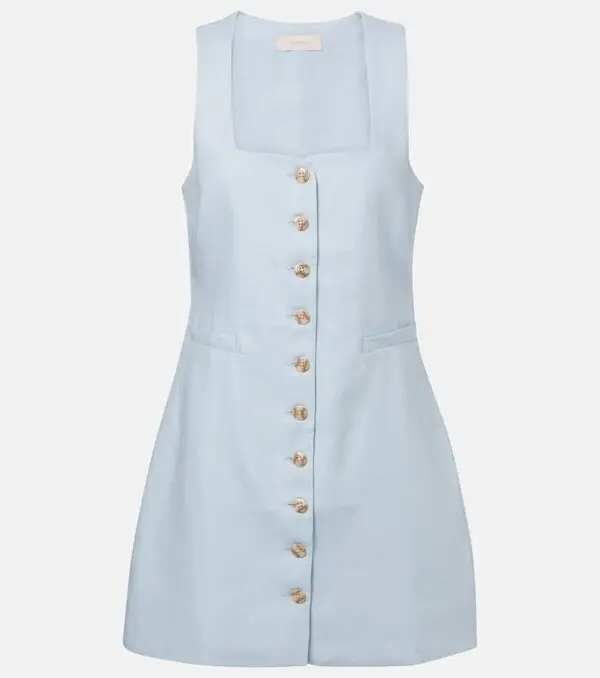 Faithfull The Brand Jaques Linen Mini Dress - Turquoise