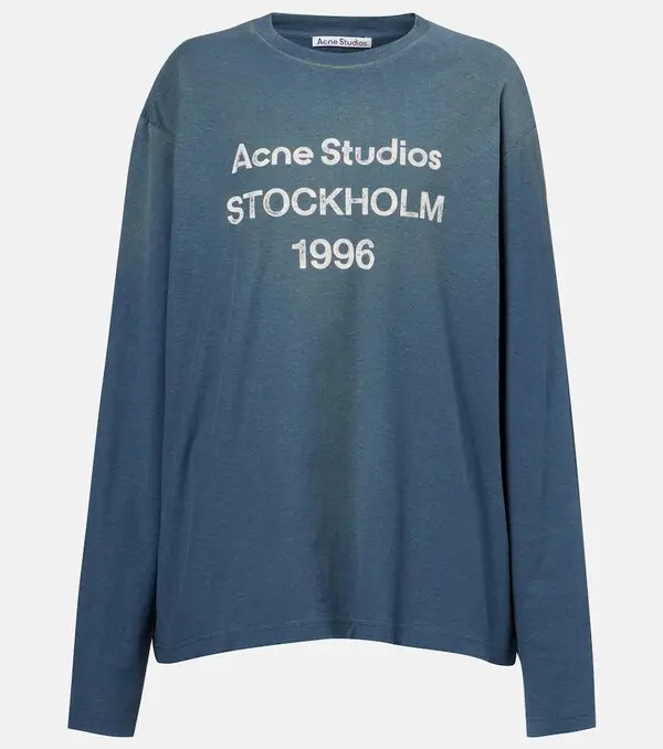 Acne Studios Logo Distressed Cotton-blend Jersey T-shirt - Blue