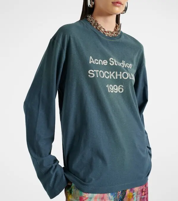 Acne Studios Logo Distressed Cotton-blend Jersey T-shirt - Blue