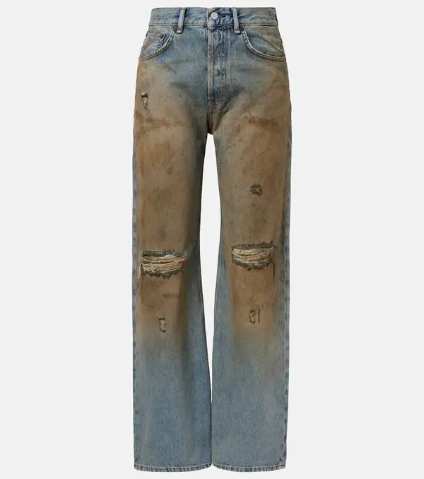 Acne Studios Distressed Wide-leg Mid-rise Jeans - Blue
