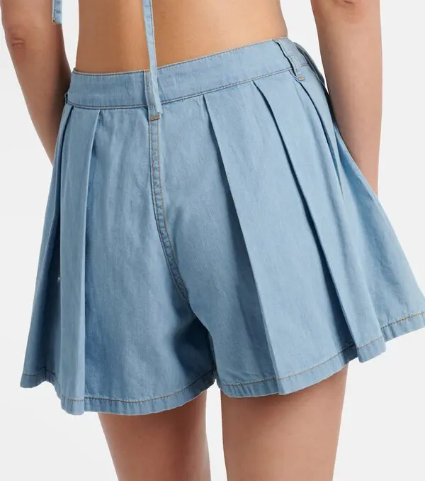AREA Floral-appliqué Denim Shorts