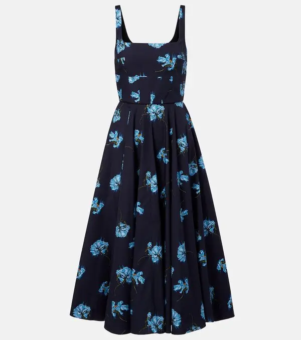 EMILIA WICKSTEAD Floral Cotton Midi Dress - Blue