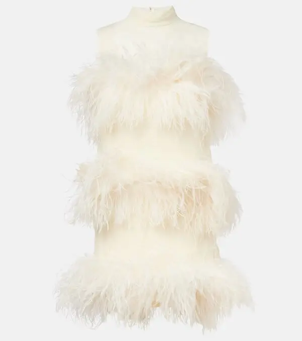 TALLER MARMO Divine Feather-trimmed Chiffon Minidress - White
