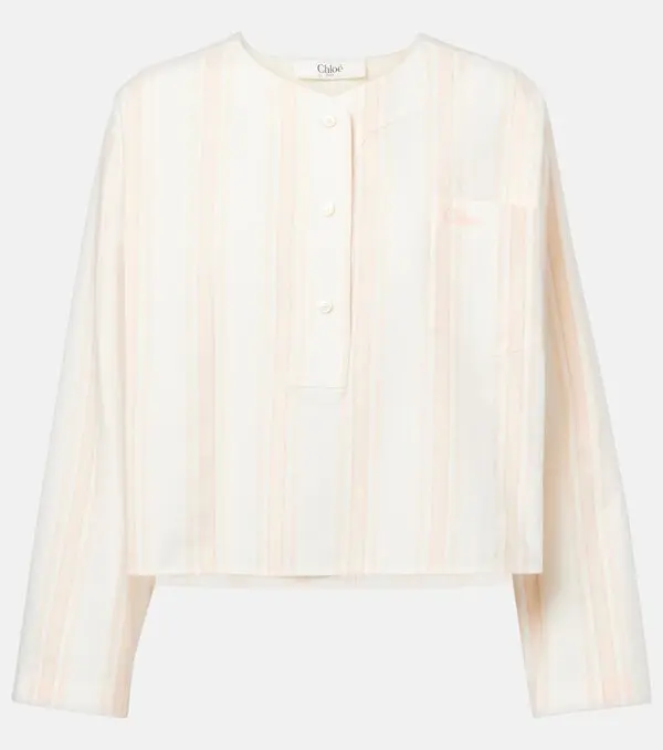 Chloé Striped Cotton Crop Top - White