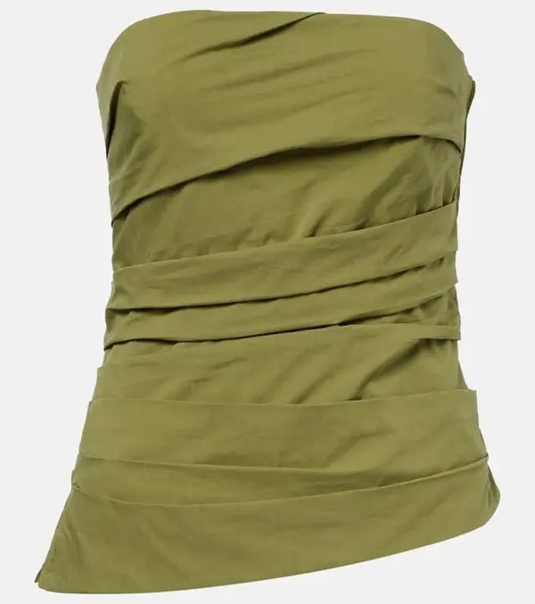 Simkhai Emerson Ruched Cotton-blend Tube Top - Green