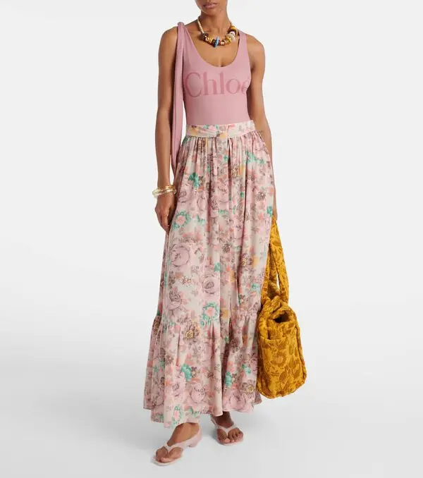 Chloé Gathered Silk Crepe De Chine Maxi Skirt - Pink