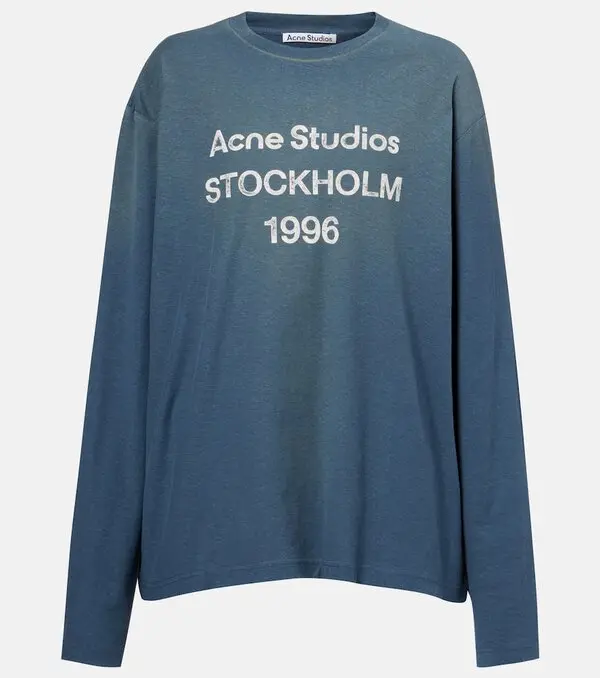Acne Studios Logo Distressed Cotton-blend Jersey T-shirt - Blue
