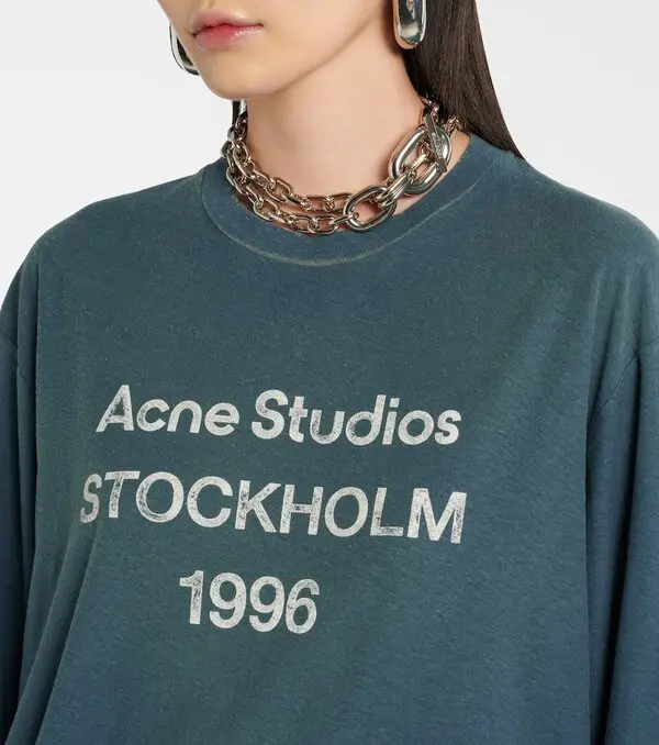 Acne Studios Logo Distressed Cotton-blend Jersey T-shirt - Blue