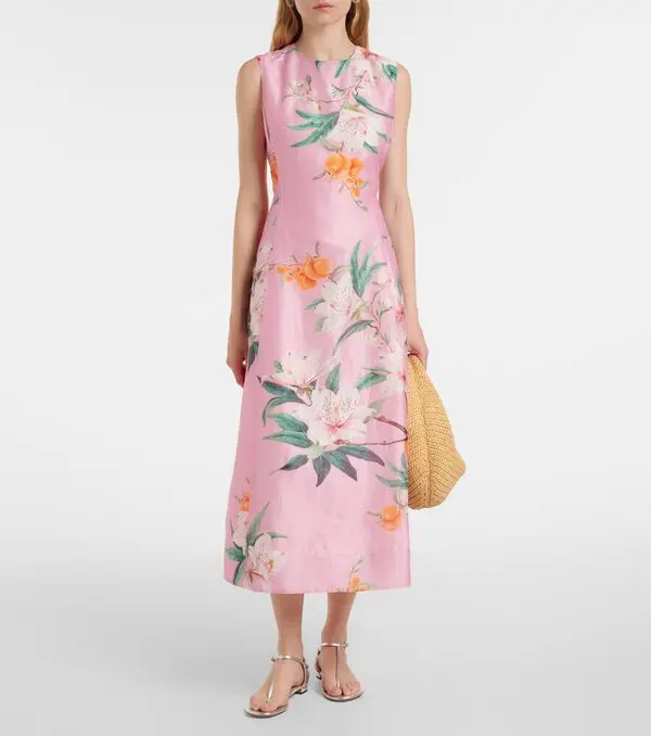 LEO LIN Cleo Floral Linen-blend Midi Dress