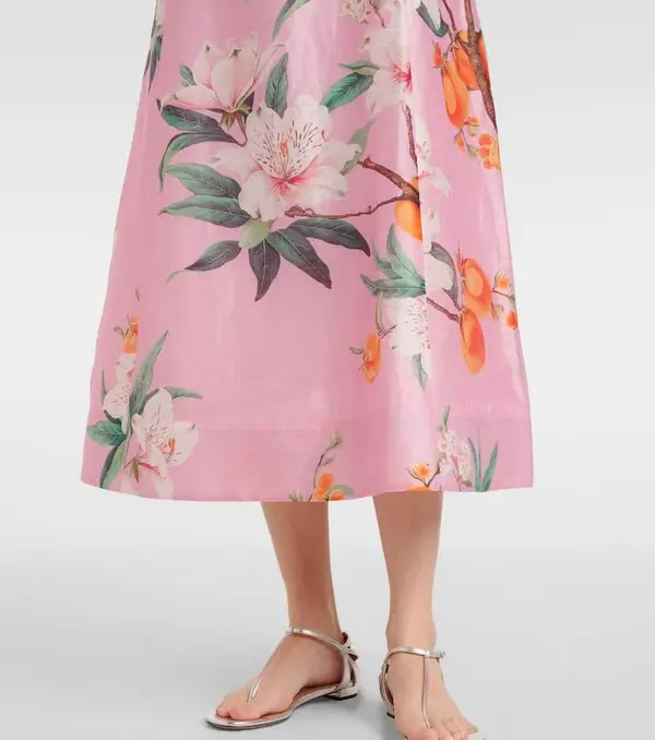 LEO LIN Cleo Floral Linen-blend Midi Dress