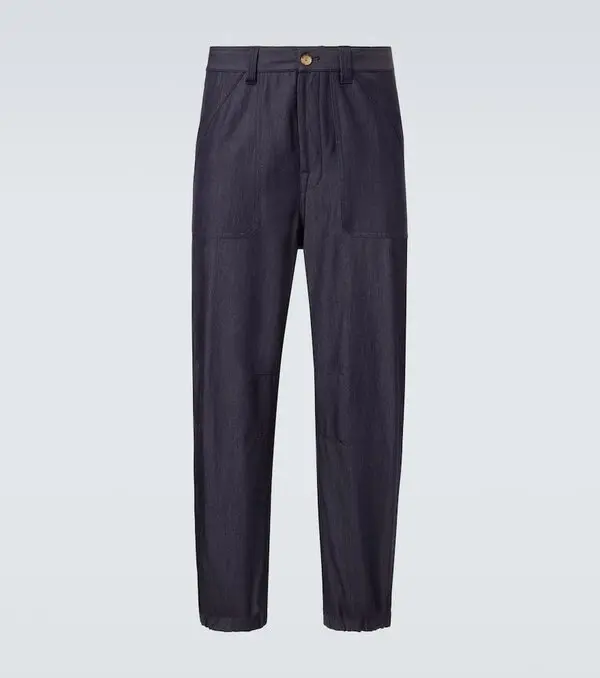 Brunello Cucinelli Wool-blend Twill Straight Pants - Blue
