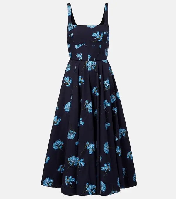 EMILIA WICKSTEAD Floral Cotton Midi Dress - Blue