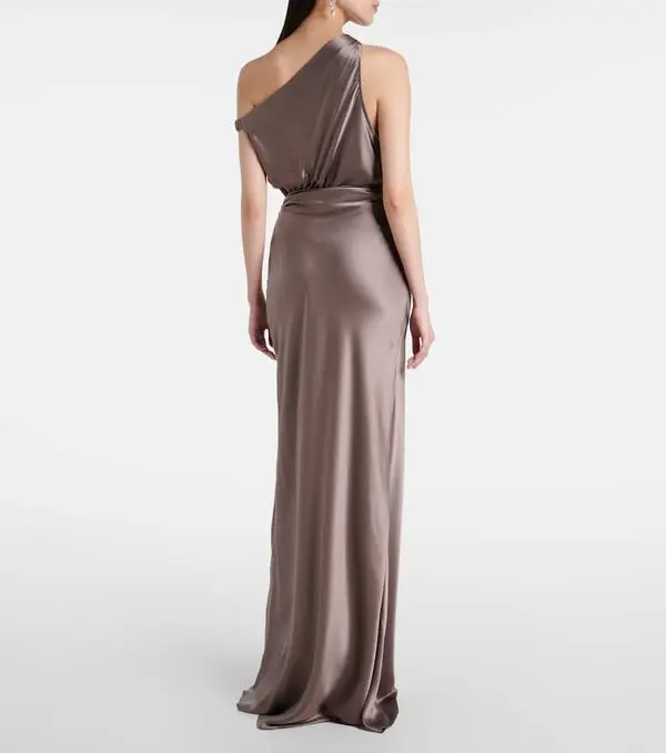 THE SEI Draped One-shoulder Silk Satin Gown - Grey