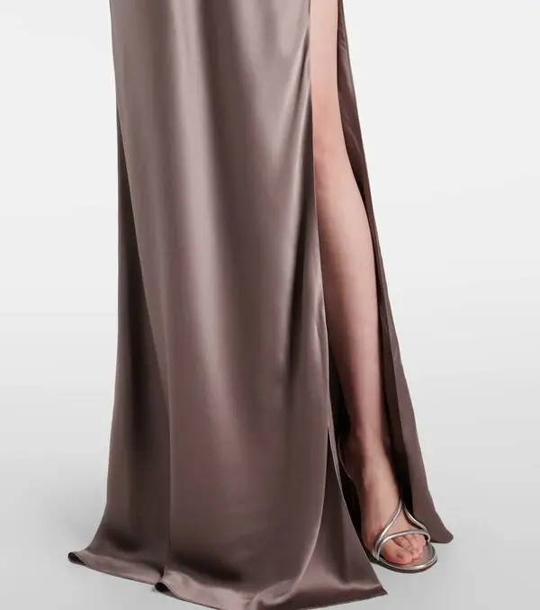 THE SEI Draped One-shoulder Silk Satin Gown - Grey