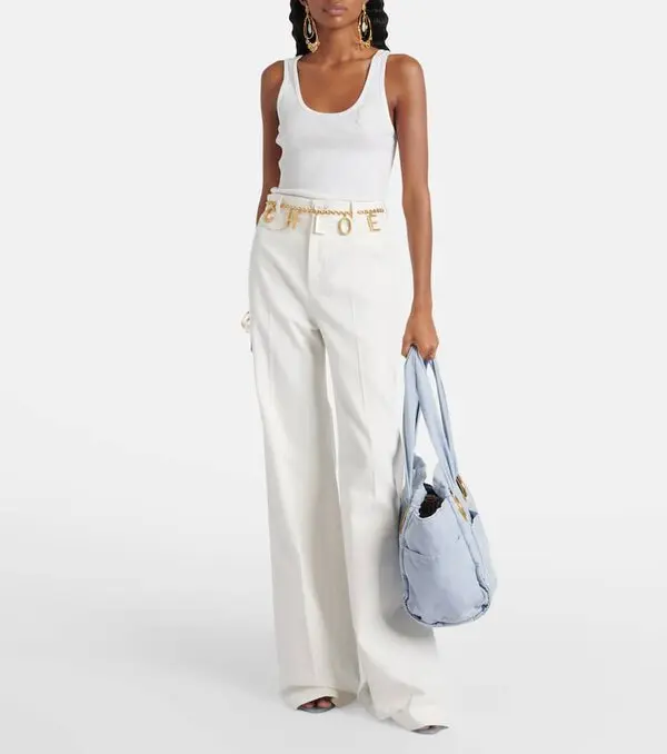 Chloé High-rise Flared Cotton Canvas Pants - White